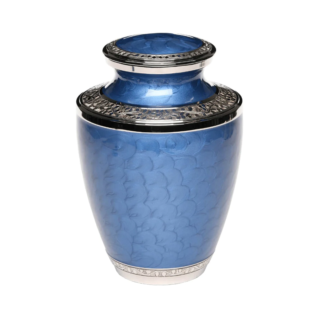 Blue Nickel Plated Brass Urn — Urns Northwest