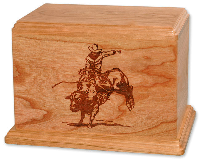 Laser Carved Wood Cremation Urn - Rodeo Bull Rider (Made in USA) — Urns ...
