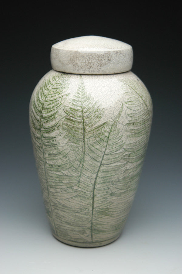 Handcrafted Fern Raku Ceramic Cremation Urn — Urns Northwest