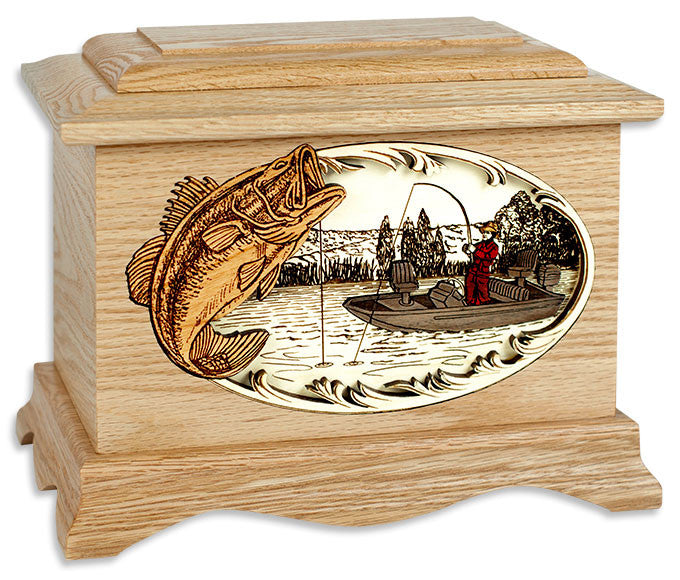 Ambassador Boat Fishing Cremation Urn with Inlay Wood Art — Urns Northwest