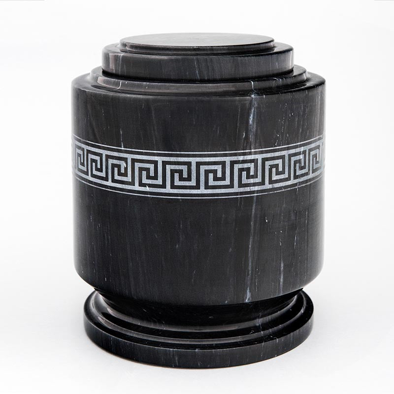 Greek Fret Natural Marble Cremation Urn in Black — Urns Northwest