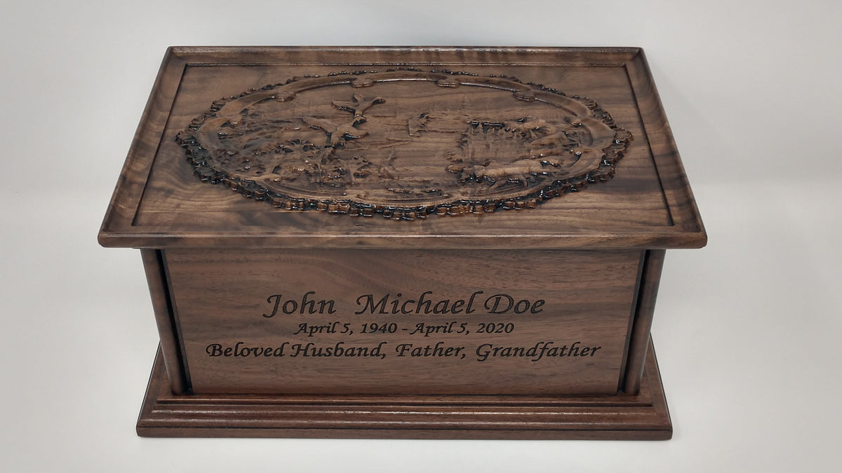 Hand-Carved Cremation Urn with Duck Hunting Scene — Urns Northwest