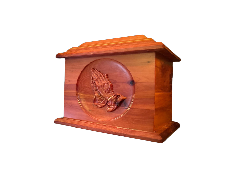 Extra Large Hand-Carved Praying Hands Wooden Urn — Urns Northwest