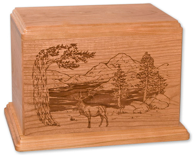 Laser Carved Wood Cremation Urn - Elk (Made in USA) — Urns Northwest